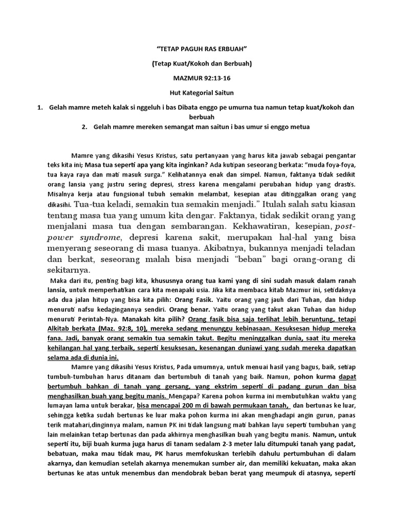 TETAP PAGUH RAS ERBUAH Mazmur 92 13-16 | PDF