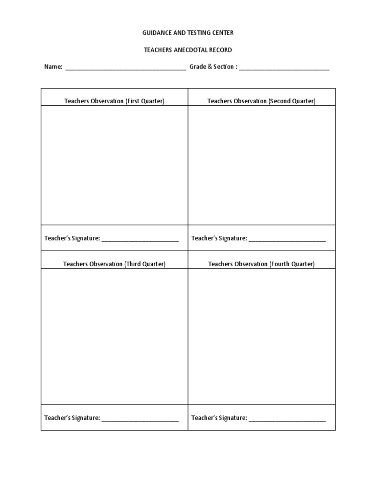 Teacher's Anecdotal Record Form | PDF