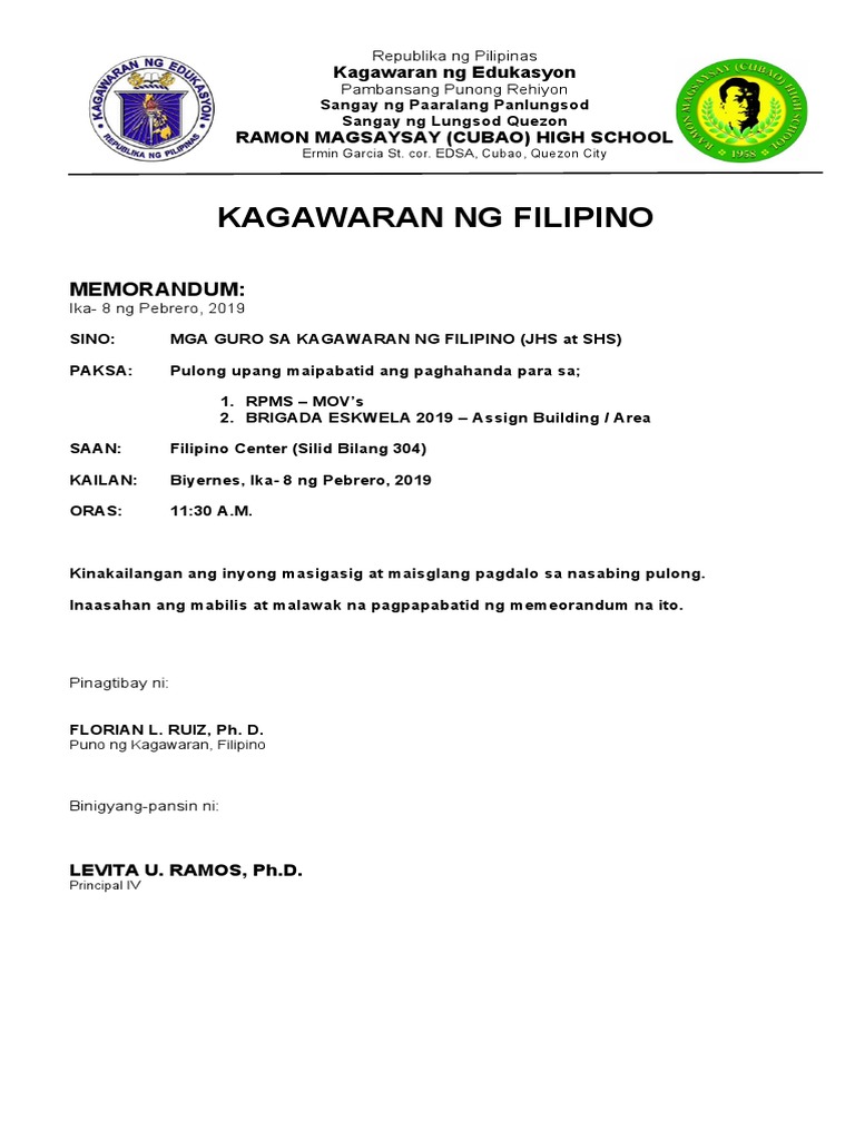 Memorandum Pagpupulong | PDF