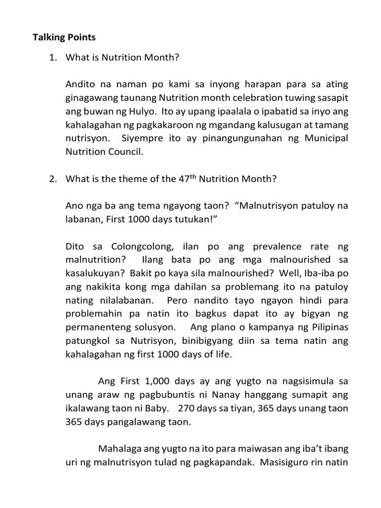 Nutrition Month Talking Points | PDF