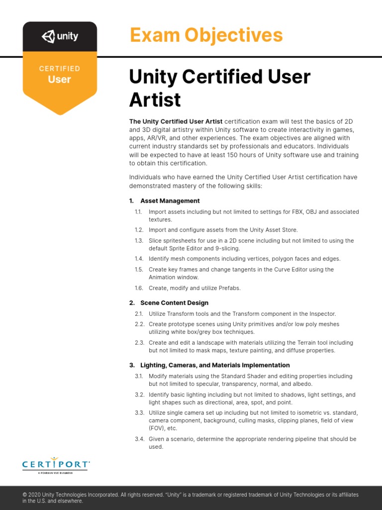 Unity Certified User Artist: Exam Objectives | PDF | Unity (Game Engine) | Texture Mapping