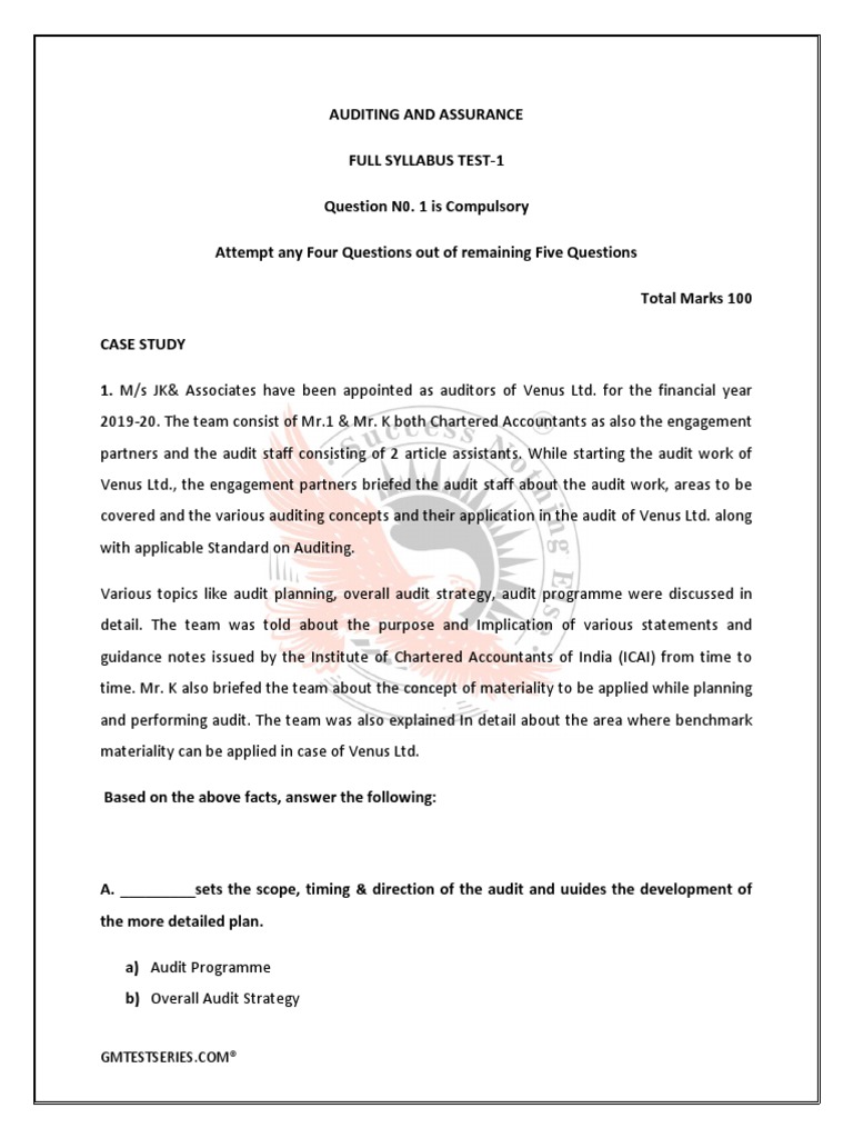 Audit QP - 1 | PDF | Audit | Auditor's Report