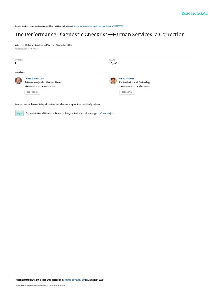 The Performance Diagnostic Checklist-Human Services: A Correction ...