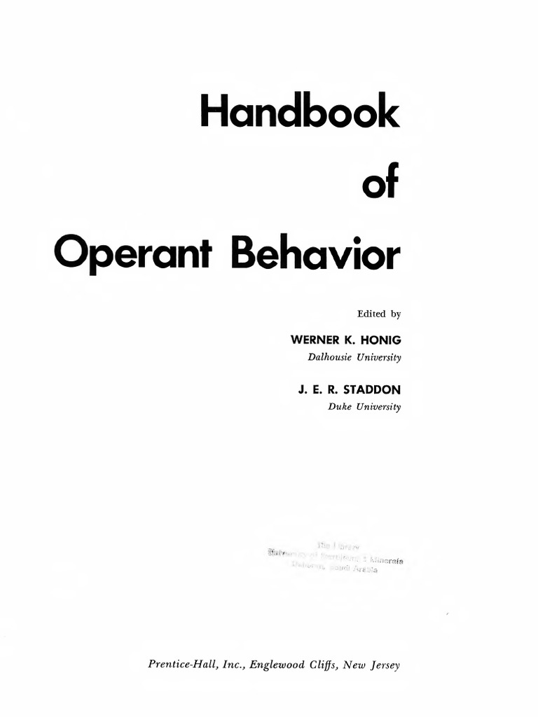 Handbook of Operant Behavior - Text | PDF | Reinforcement | Psychology