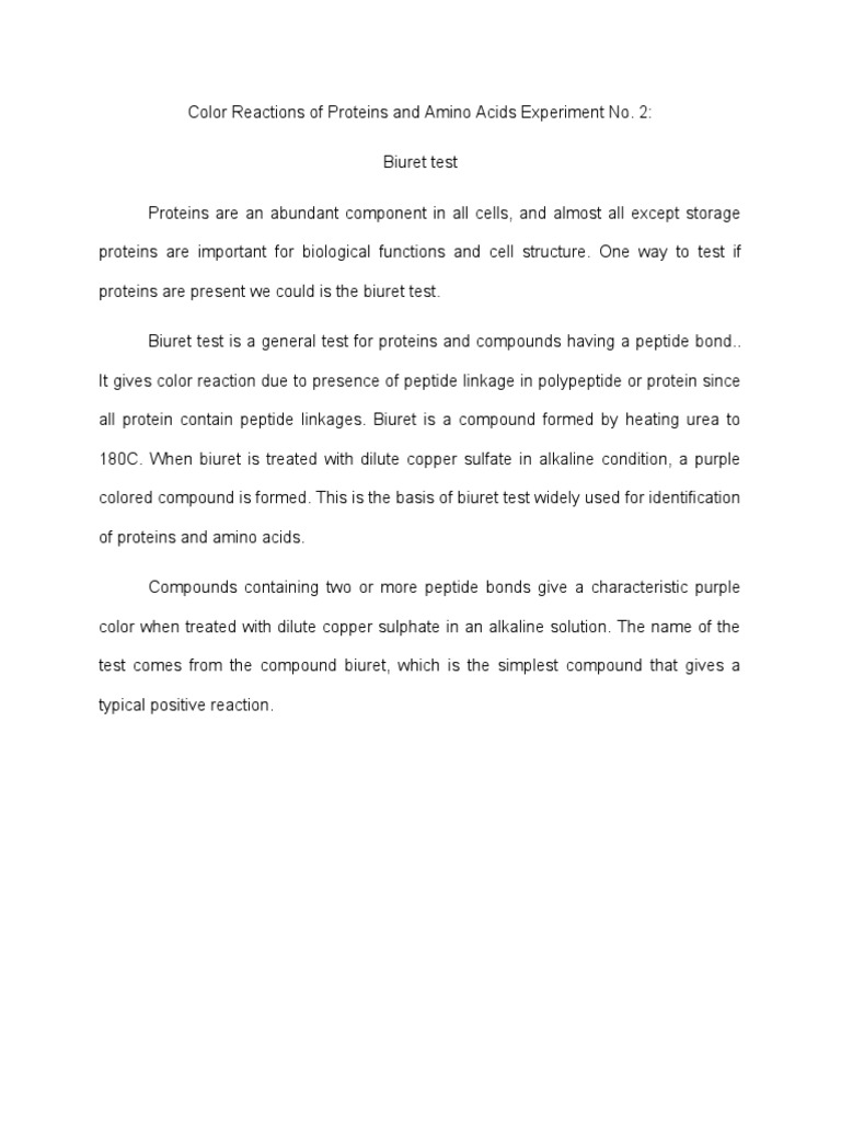 Biuret Test Written Report | PDF | Proteins | Molecular Biology