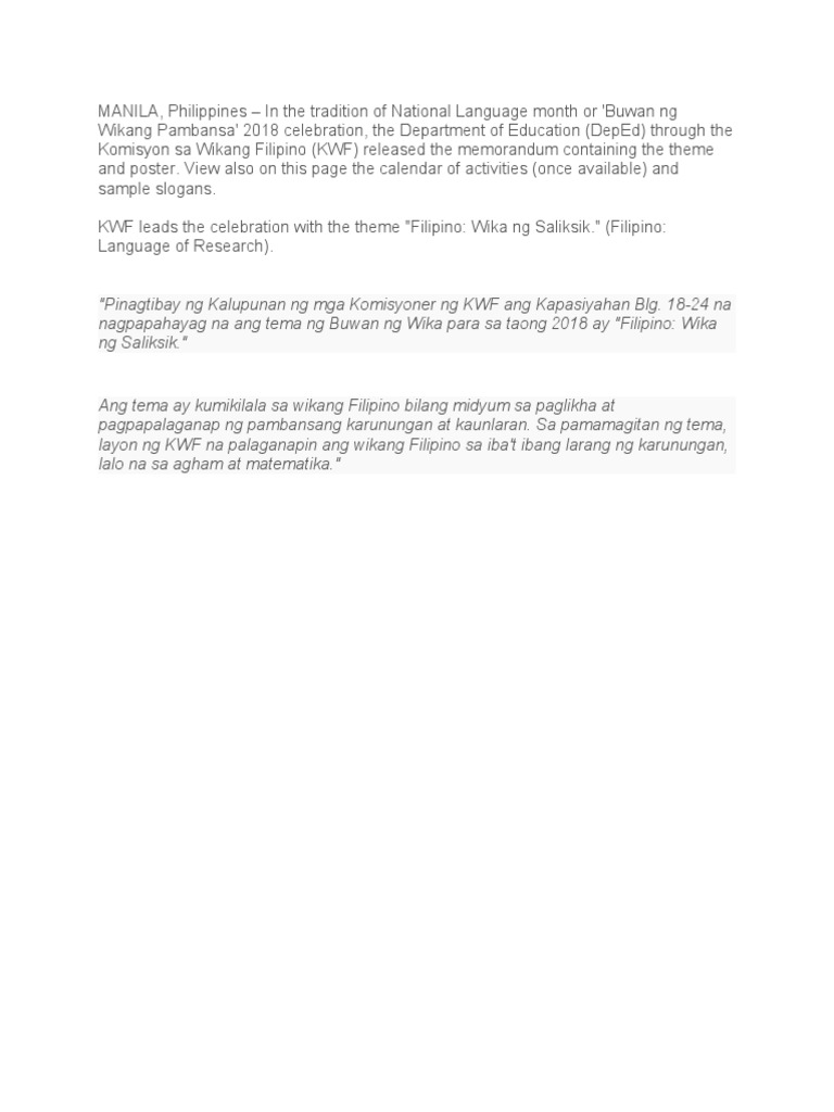 Buwan NG Wika | PDF | Languages Of Asia | Human Communication