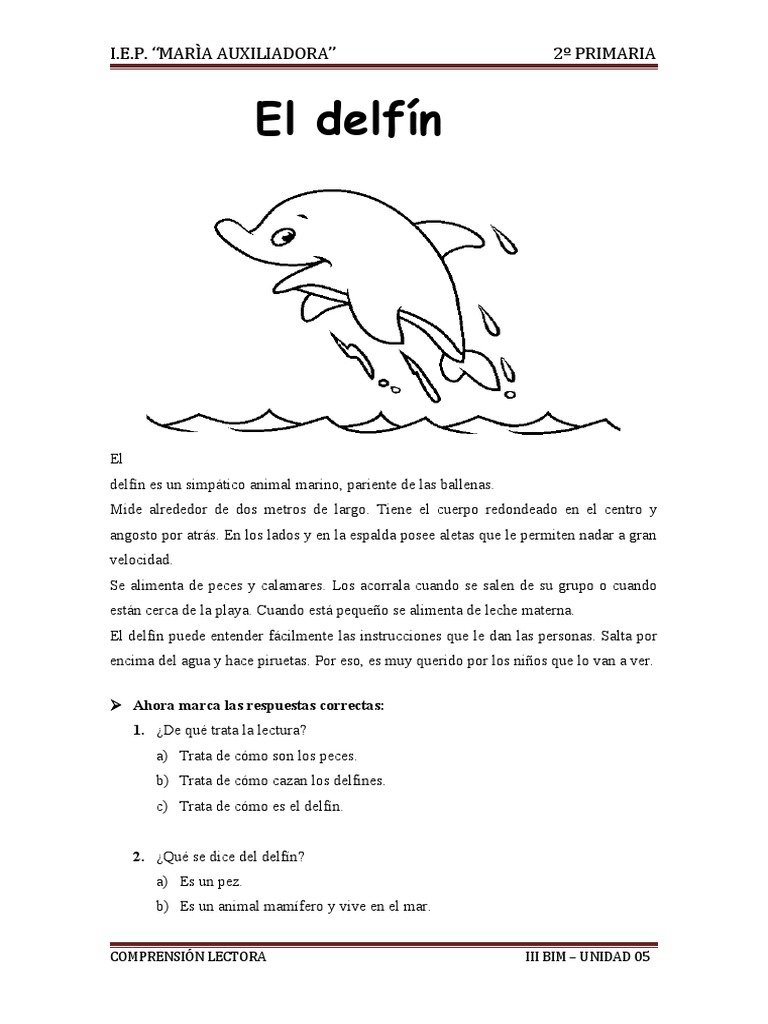 El Delfín para Niños de 2º Primaria | PDF | Artes del Lenguaje y ...