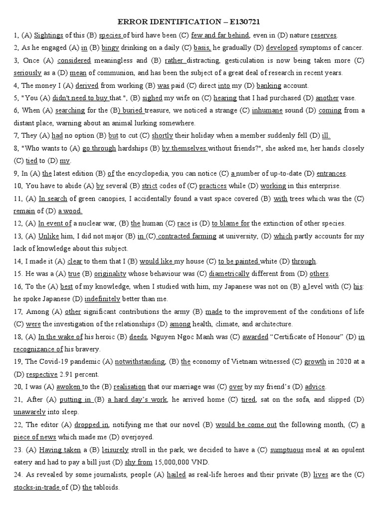 Error Identification in English Sentences | PDF