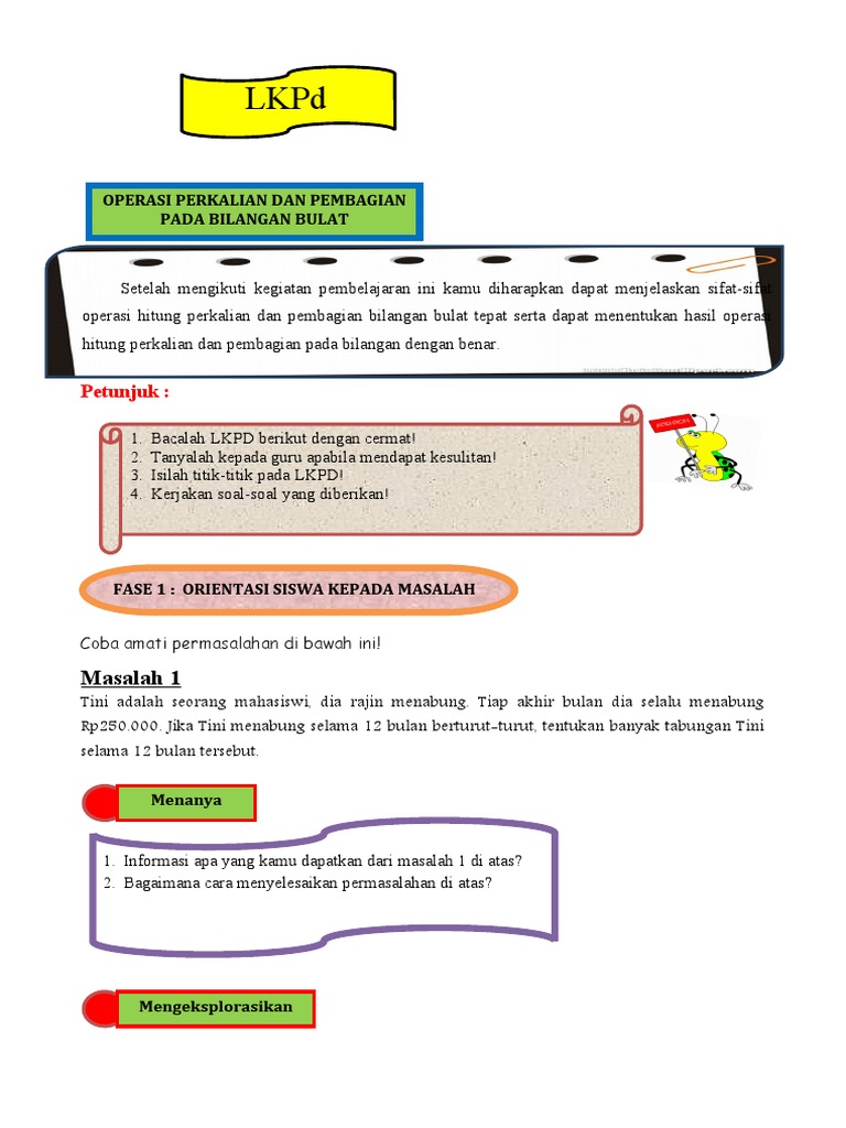 LKPD Perkalian Dan Pembagian | PDF
