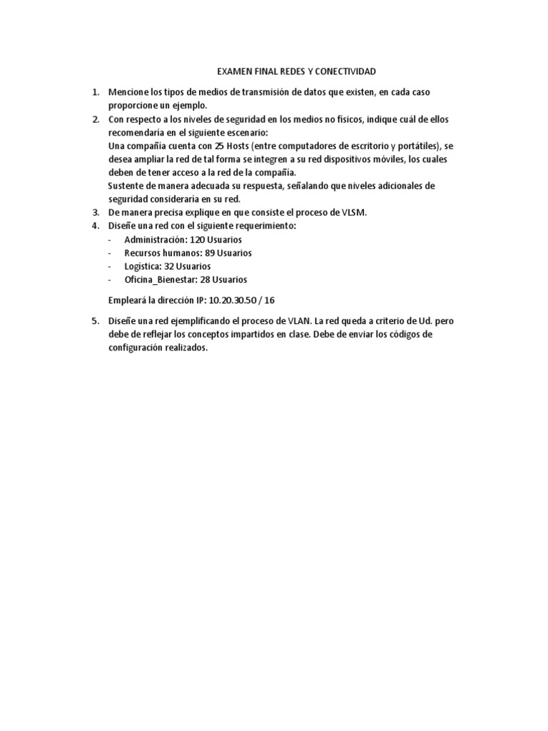 Examen Final de Redes y Conectividad | PDF