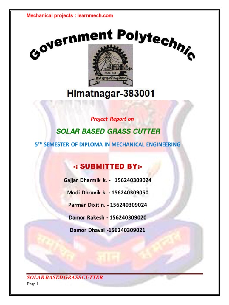 Solar Grass Cutter Project | PDF | Lawn Mower | Mower