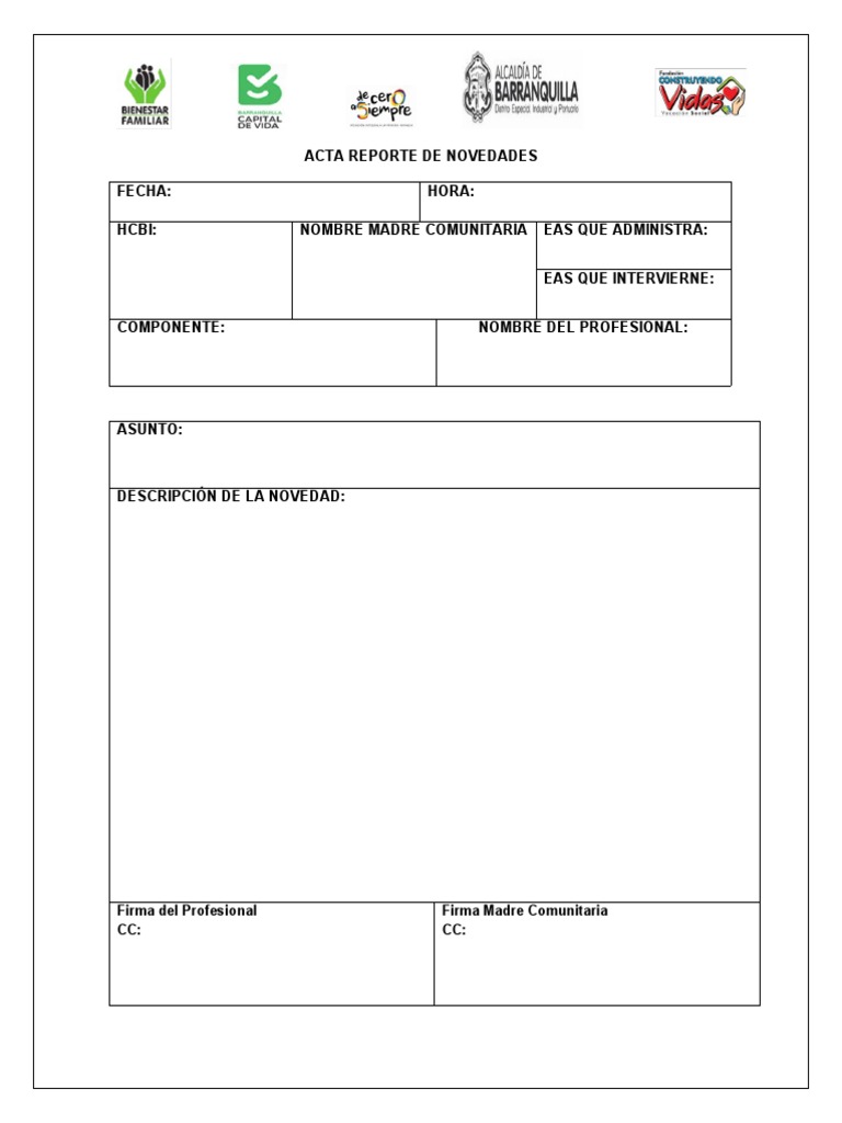 Acta Reporte de Novedades | PDF