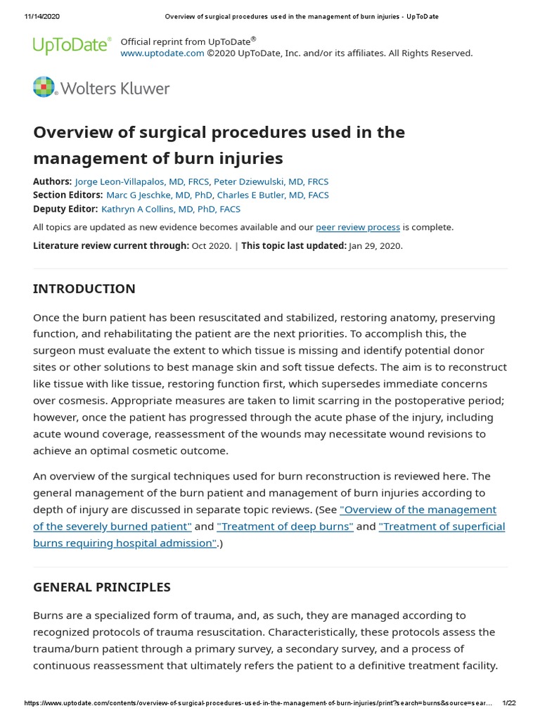 Overview of Surgical Procedures Used in The Management of Burn Injuries ...