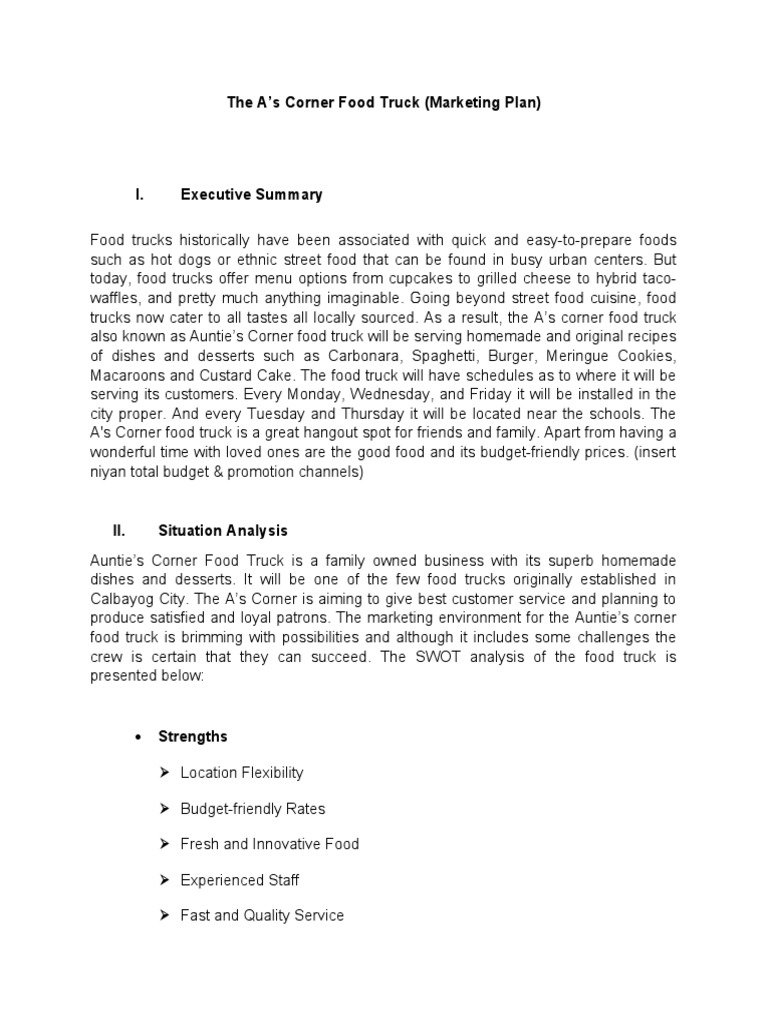 The A's Corner Food Truck (Marketing Plan) | PDF | Foods | Brand