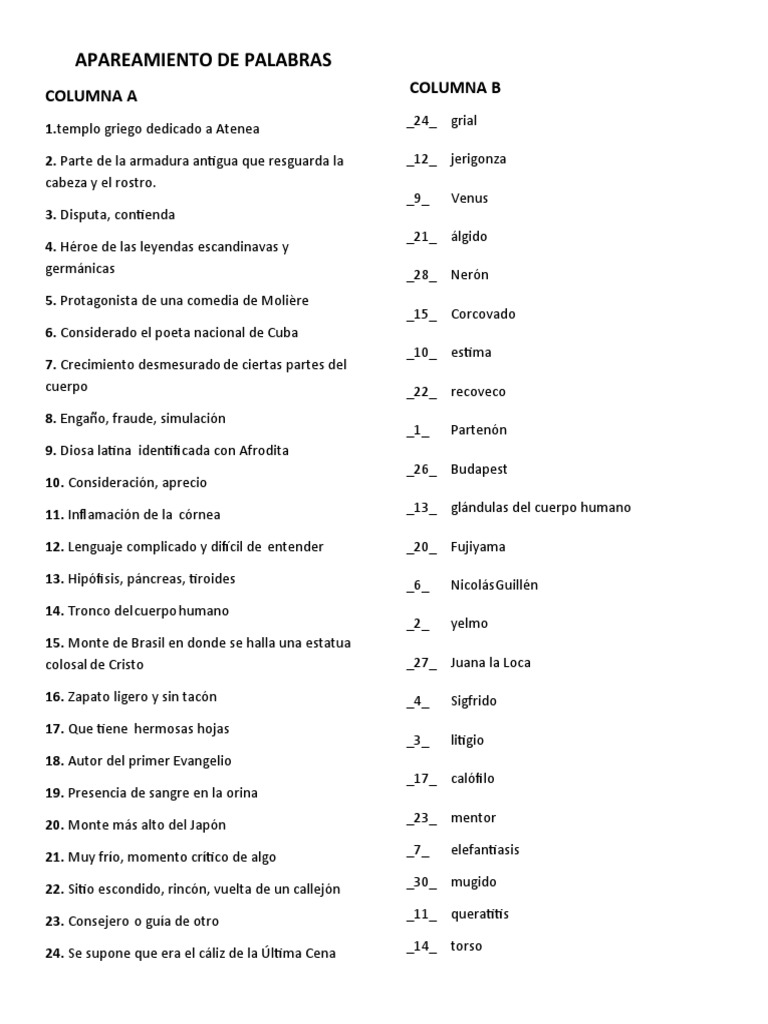 Apareamiento de Palabras y Definiciones | PDF