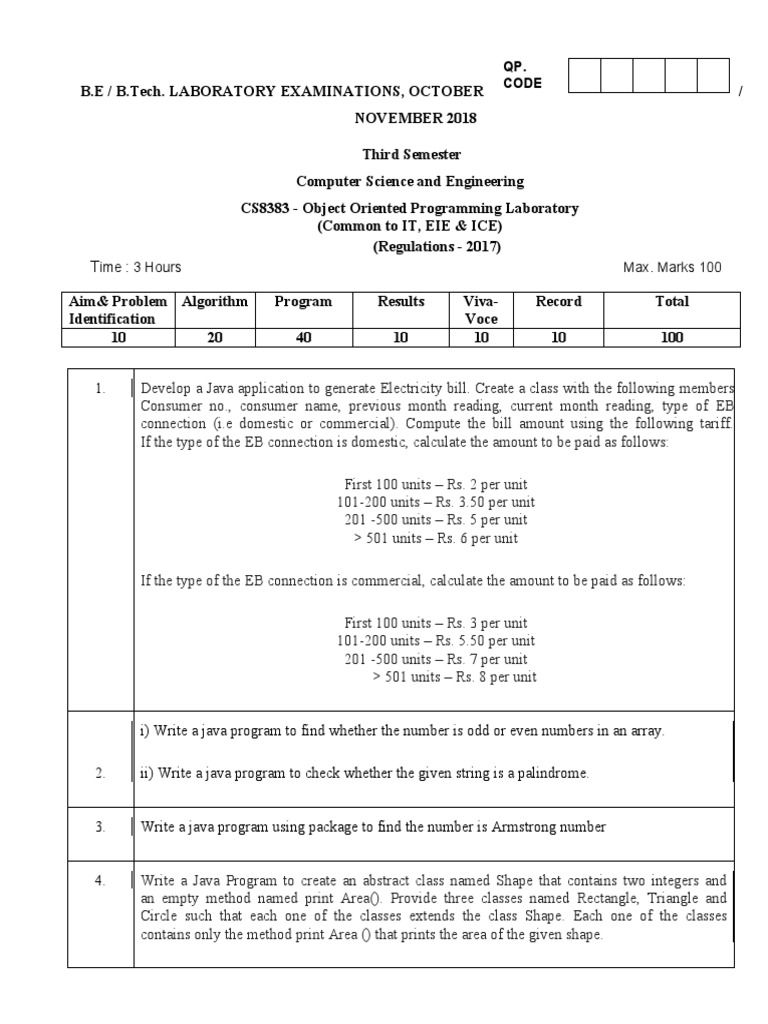Ime: 3 Hours Max. Marks 100: QP. Code | Download Free PDF | Class (Computer Programming ...