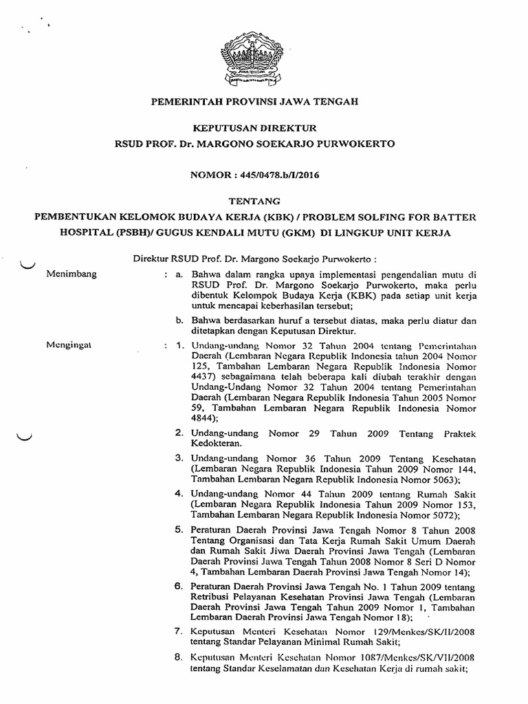 SK Pembentukan KBK Kelompok Budaya Kerja Problem Solving For Better Hospital PSBH Gugus Kendali ...