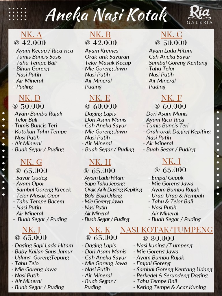 Menu Lengkap Ria Galeria Surabaya | PDF