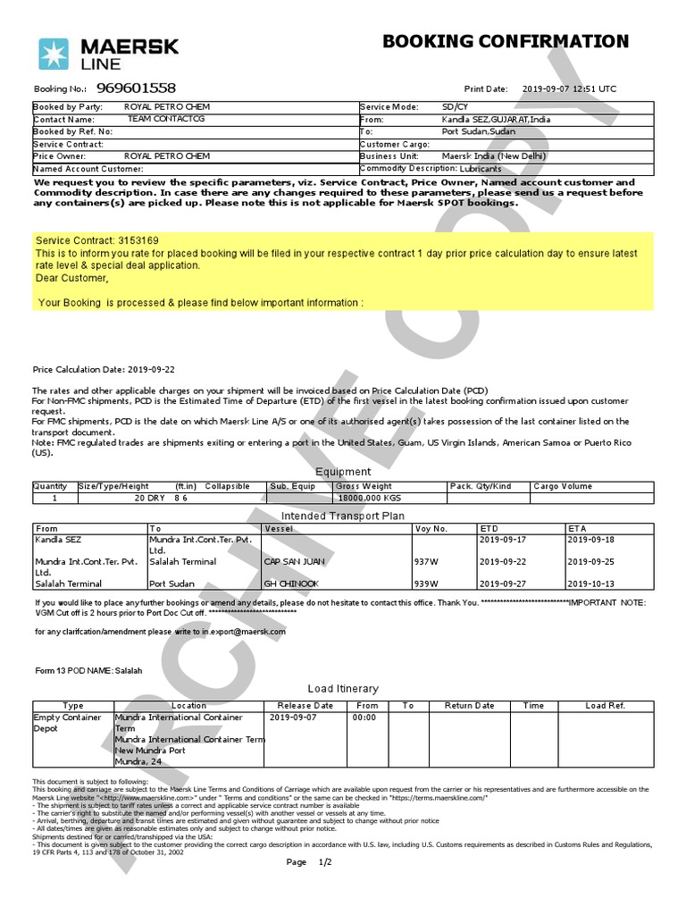 Archive Copy: Booking Confirmation | PDF | Cargo | Economies
