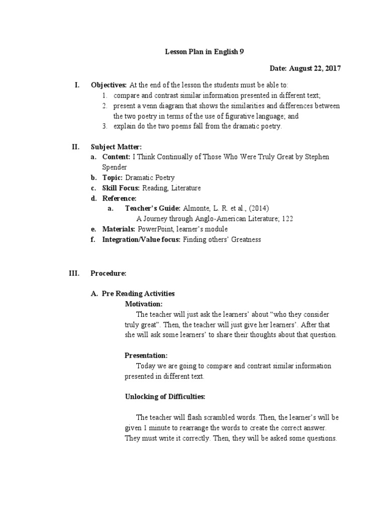 Lesson 2 | PDF | Poetry | Teachers