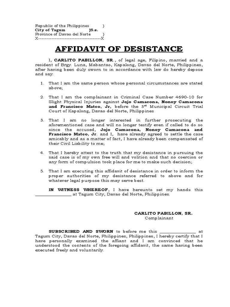 Affidavit of Desistance-CAMACONA | PDF