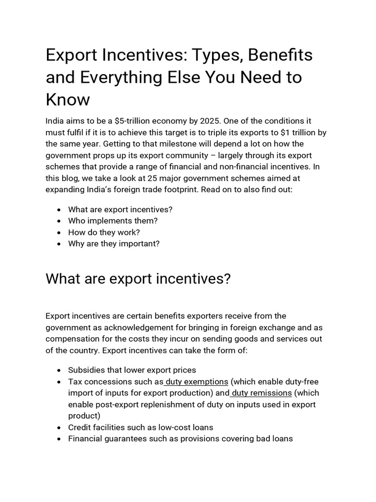 Export Incentives: Types, Benefits and Everything Else You Need To Know ...