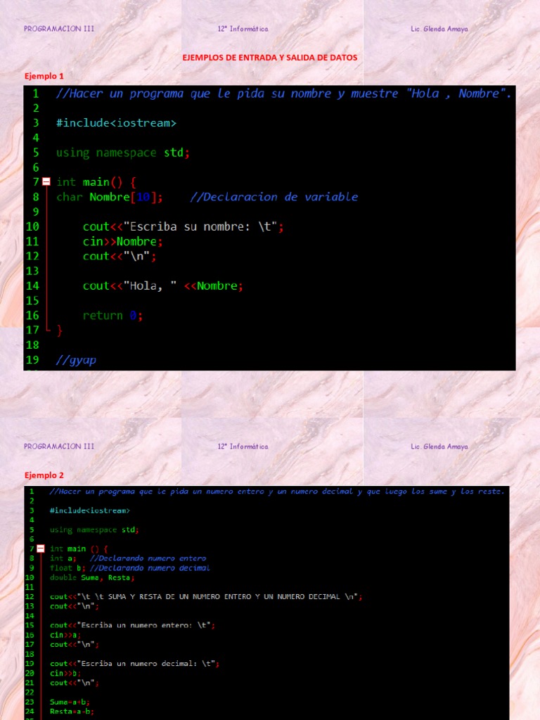 Ejemplos de entrada y salida de datos en Programación III | PDF