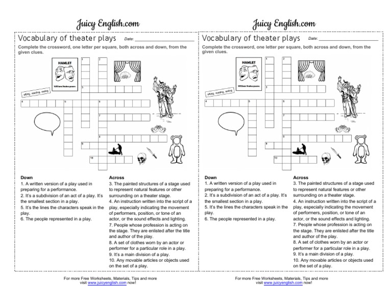 Theater Vocabulary Crossword Puzzle | PDF | Actor