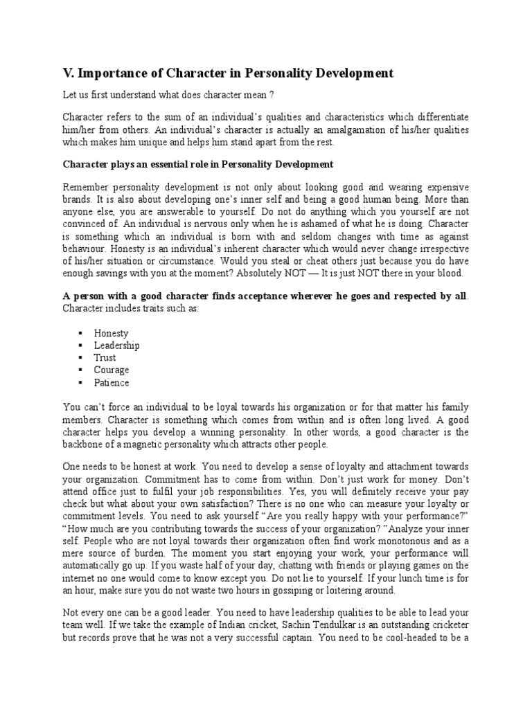 V. Importance of Character in Personality Development | PDF ...