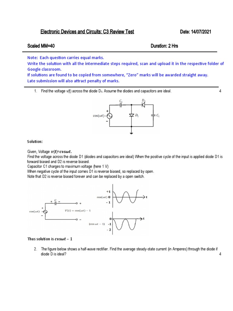 Electronic Devices and Circuits: C3 Review Test: Date: 14/07/2021 ...