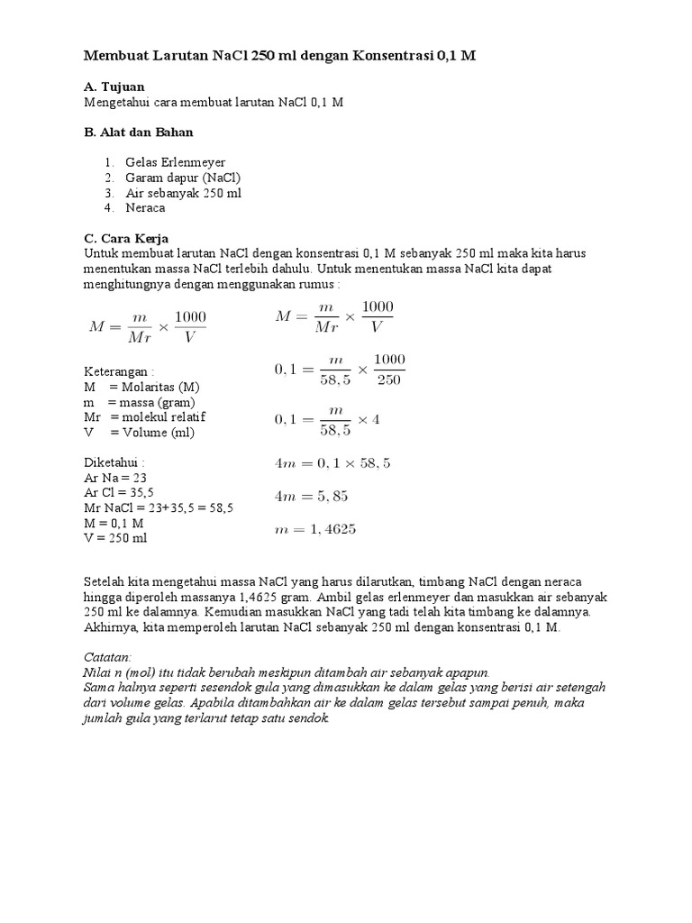 Cara Membuat Larutan NaCl 0,1 M | PDF