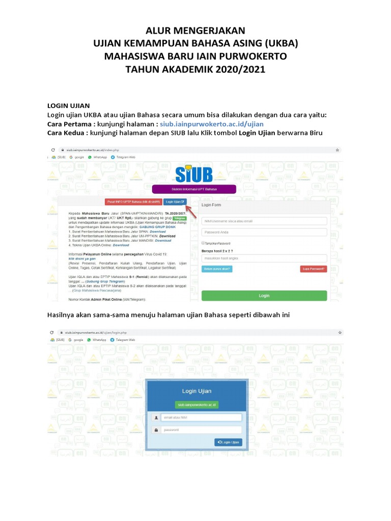 Alur Mengerjakan Soal Ujian UKBA Online MABA TA. 2020 2021 | PDF ...