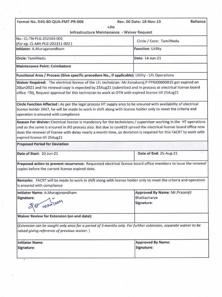 Electrical Licence Waiver Request Form | PDF