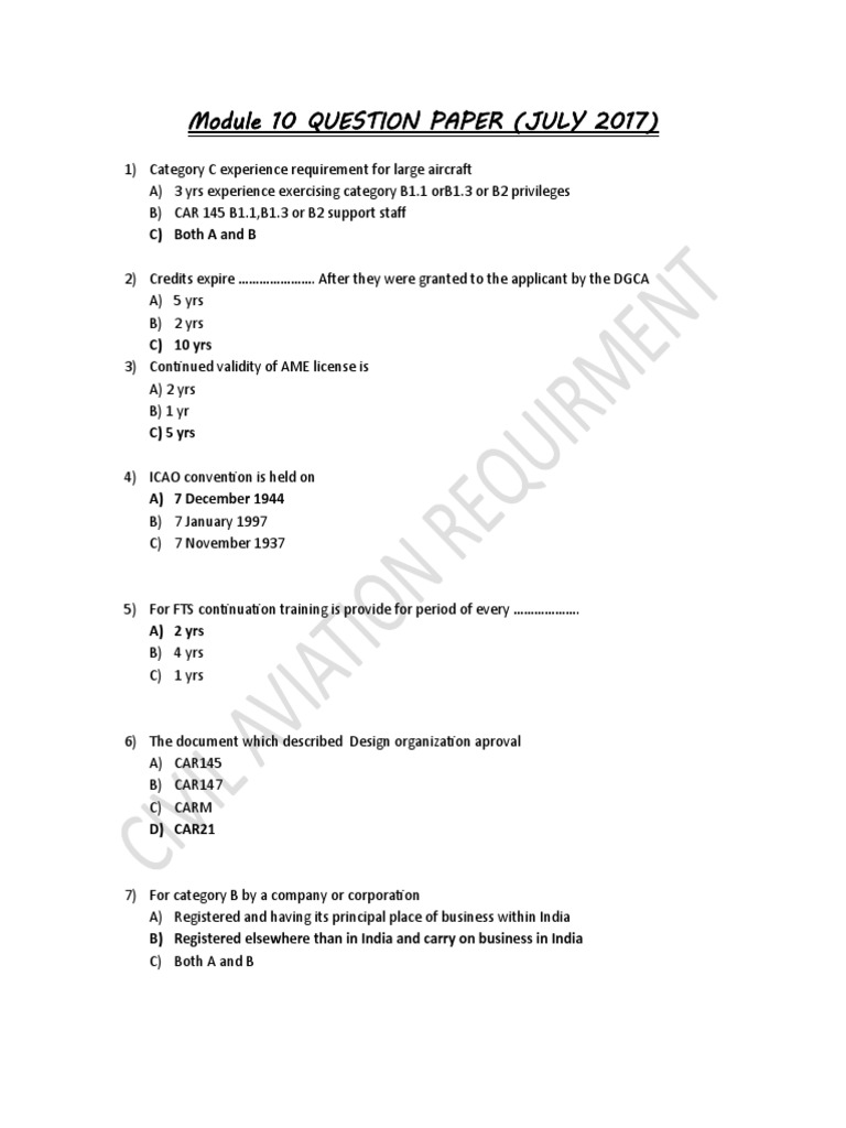 DGCA Module 10 Question Paper Summary | PDF | Aviation | Transport