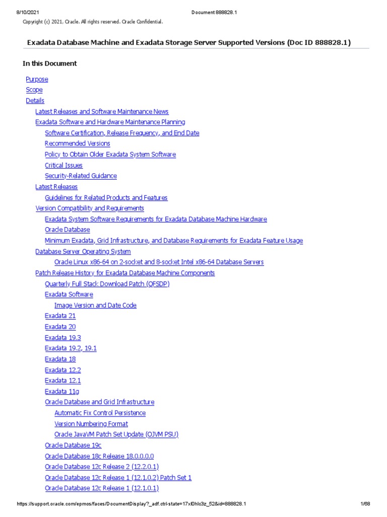 Document 888828.1 | PDF | Oracle Corporation | Databases