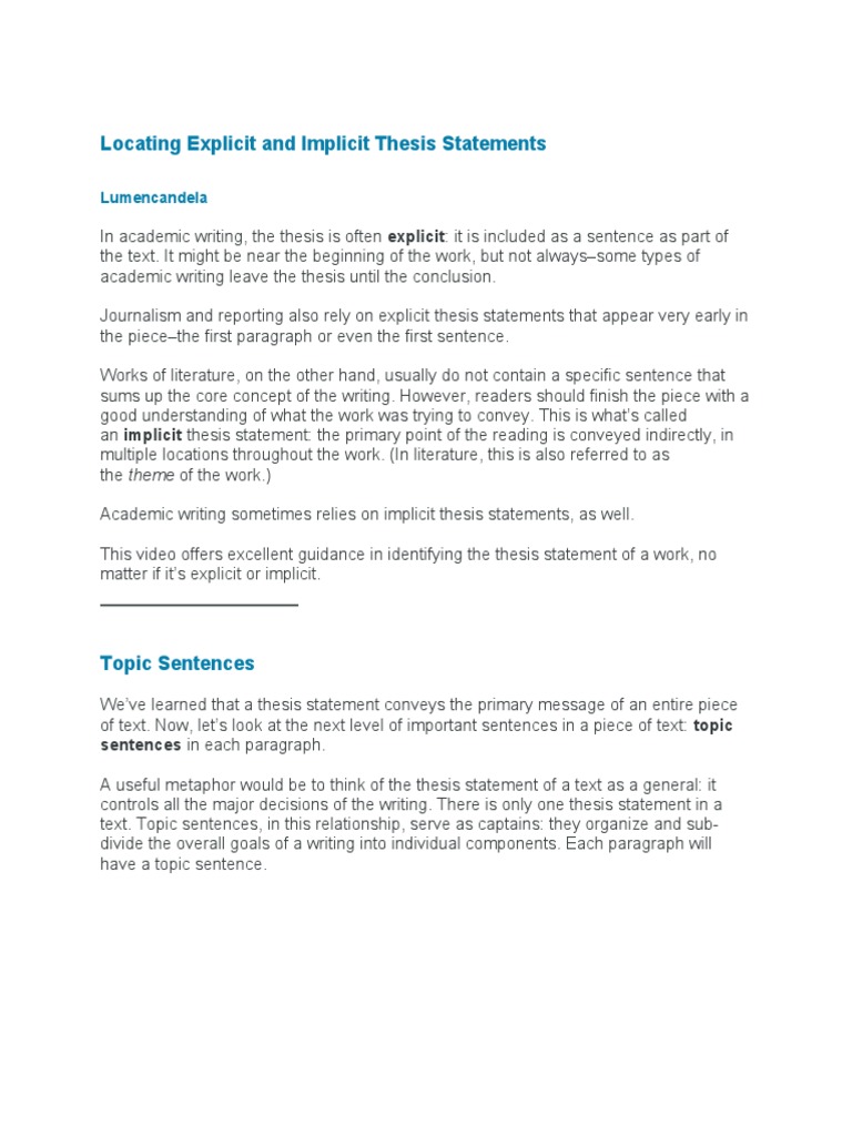 Locating Explicit and Implicit Thesis Statements | PDF | Thesis ...