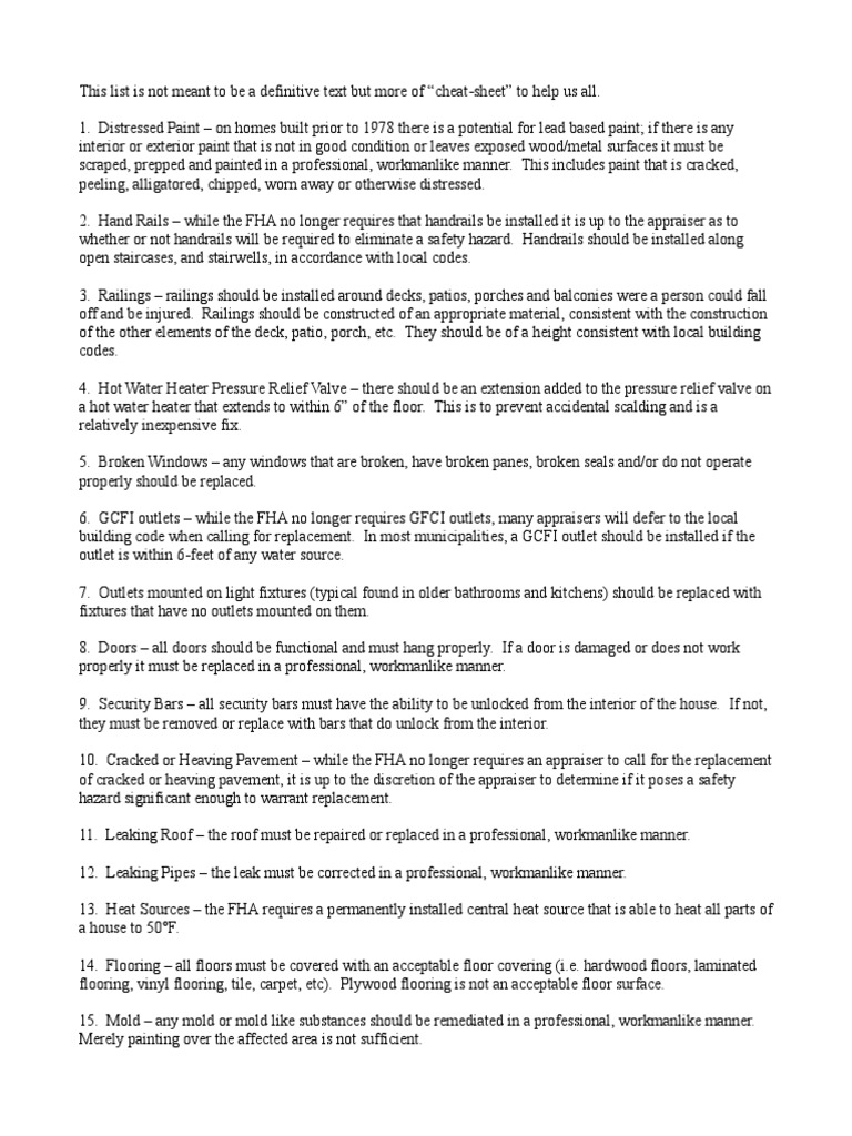 FHA Cheat Sheet | PDF | Flooring | Sanitary Sewer