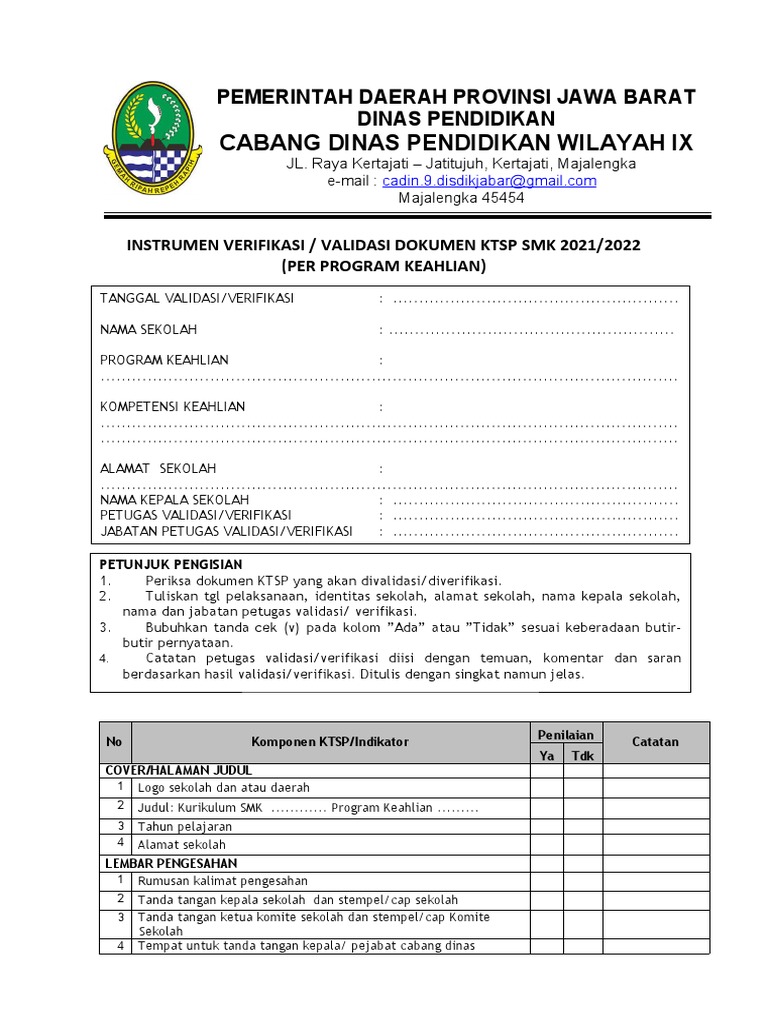 Instrumen Validasi KTSP Konsus Covid-19 SMK 2021 | PDF | Karier & Perkembangan