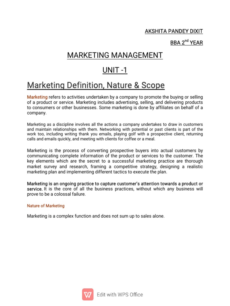 Unit-1 Marketing Management Bba Notes | PDF | Language Families