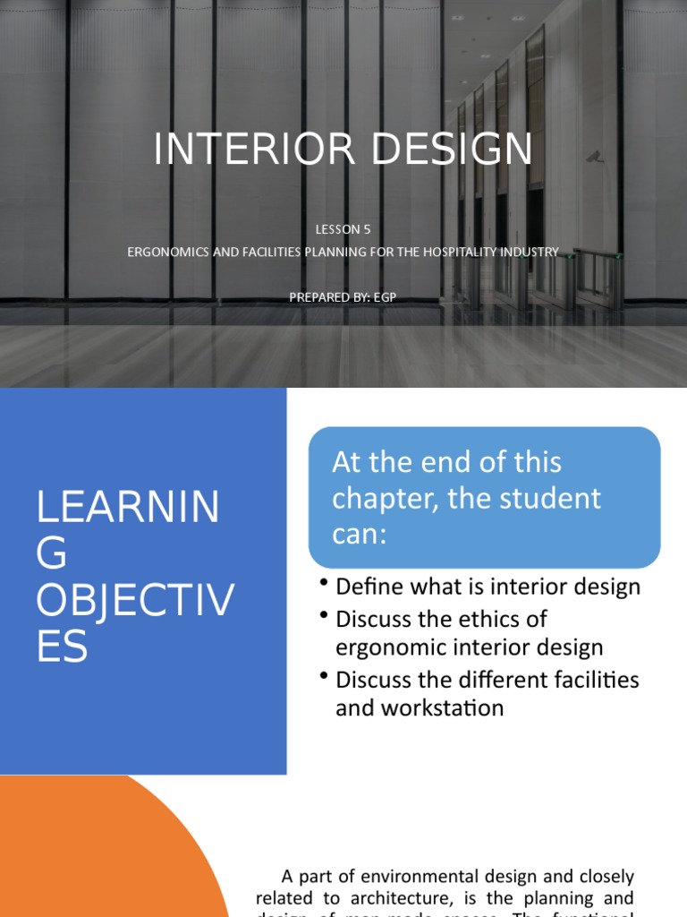 Interior Design: Lesson 5 Ergonomics and Facilities Planning For The ...