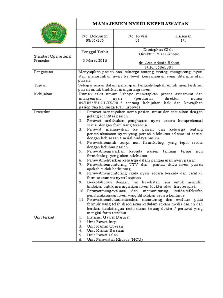 Sop Manajemen Nyeri Kperawatan (Non Farmakologi) | PDF