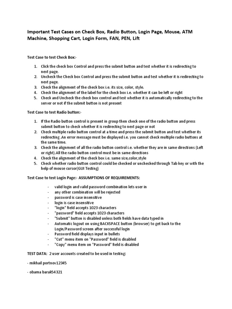 Important Test Cases On Check Box | PDF | Elevator | Password