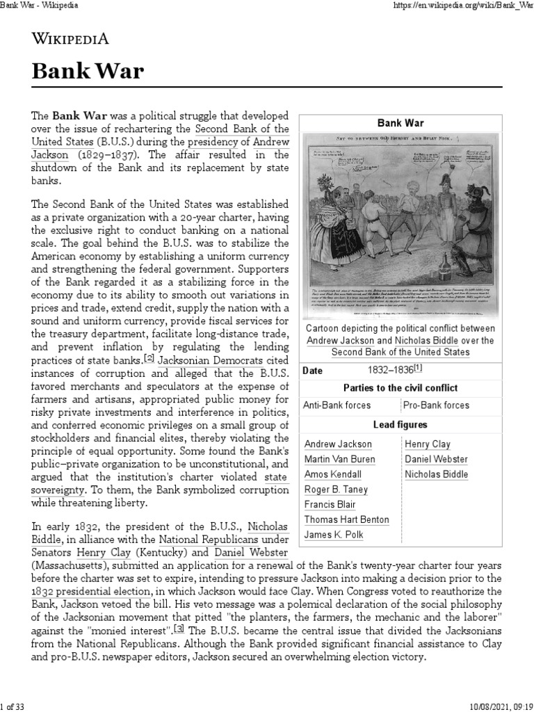 Bank War - Wikipedia | PDF | Second Bank Of The United States | Banks ...
