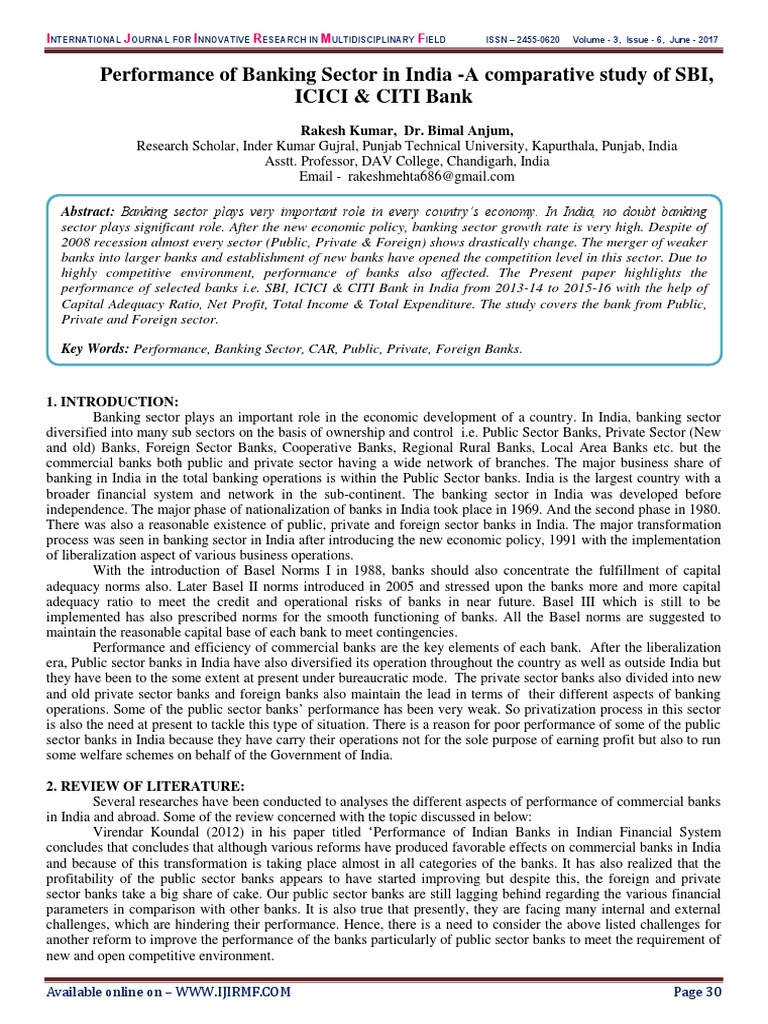 Performance of Banking Sector in India - A Comparative Study of SBI ...