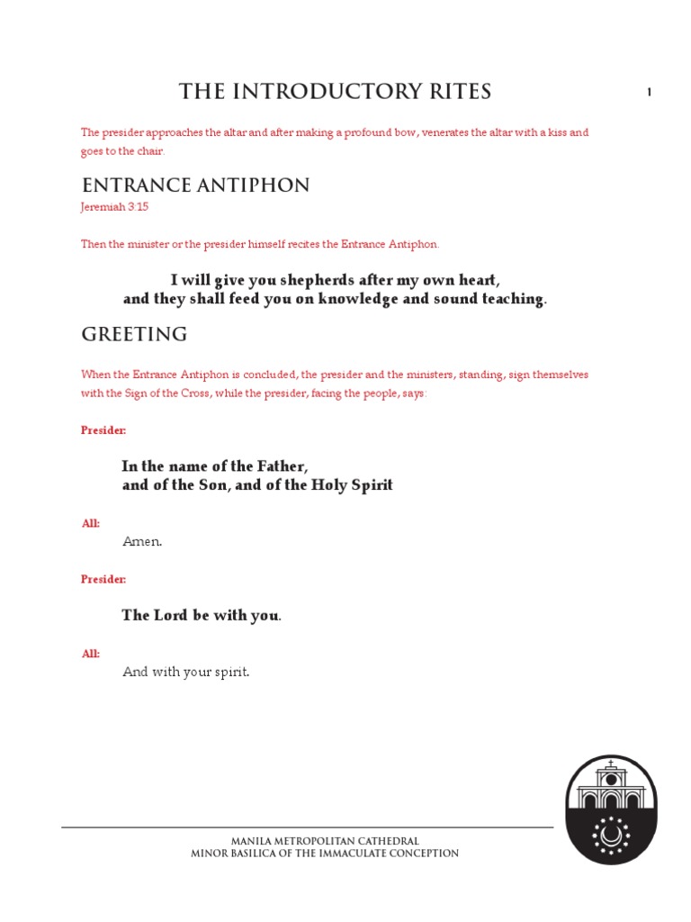 The Introductory Rites: Entrance Antiphon | PDF | Eucharist | Mercy
