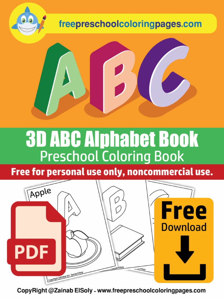 3d Abc Alphabet Learning For Kids Free Preschool Coloring Book PDF ...
