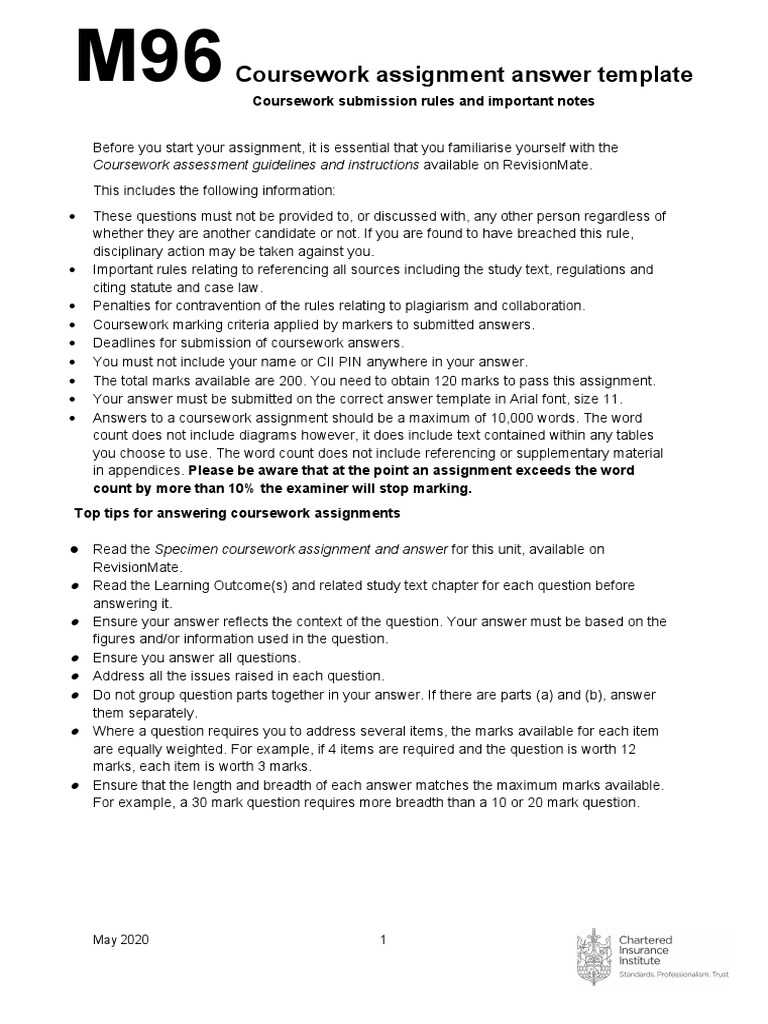 Coursework Assignment Answer Template: Coursework Assessment Guidelines ...
