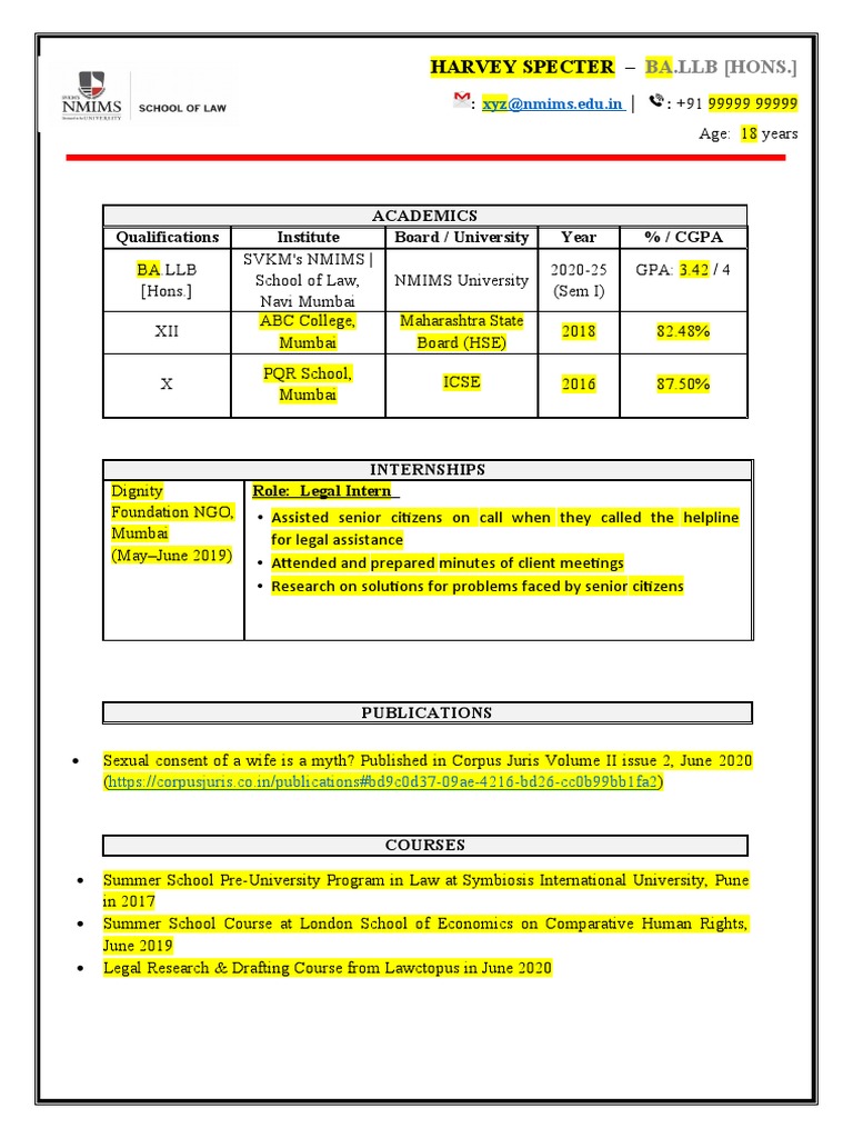 NMIMS SOL Navi Mumbai CV Format | PDF | Educational Assessment And Evaluation | Titles