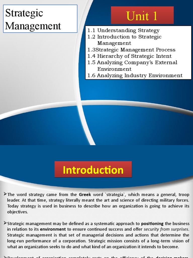 Strategic Management: Unit 1 | PDF | Strategic Management | Performance ...