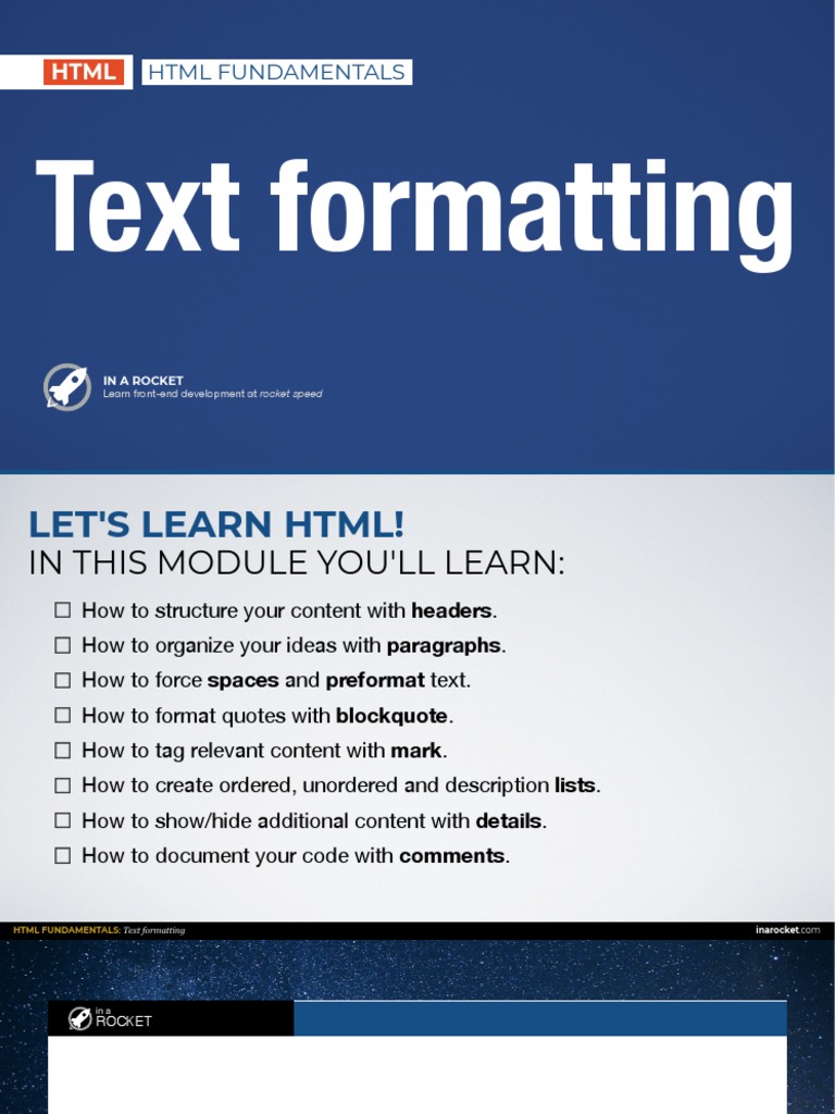 HTML Fundamentals: Text Formatting | Download Free PDF | Html | Html Element